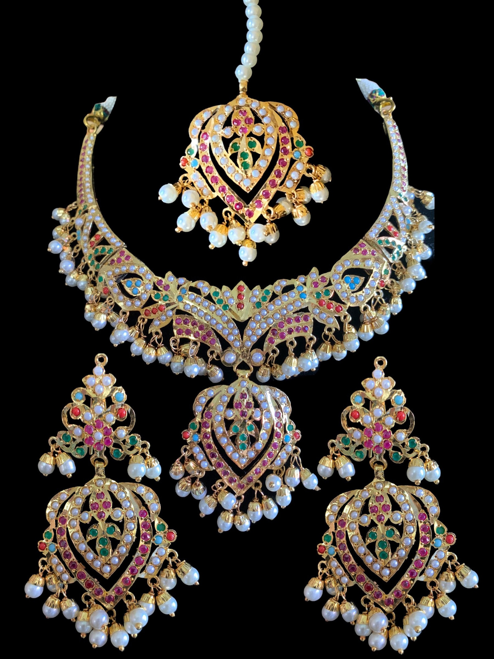 Taseen Punjabi Jadau Necklace With Earrings Tika , Indian Jewellery - Etsy