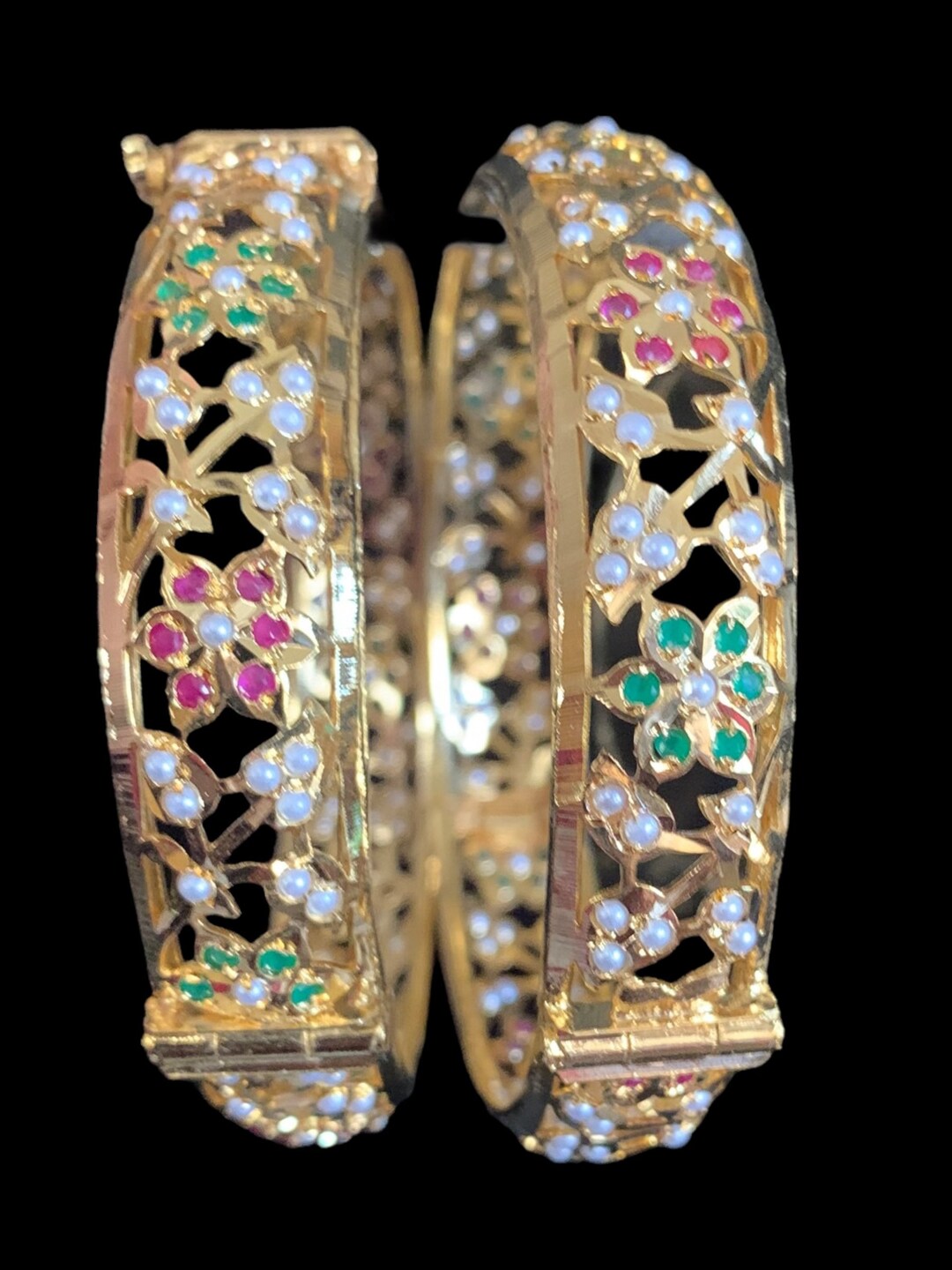 B109 Punjabi Jadau Bangles in Ruby Emerald , Punjabi Jewellery , Indian ...