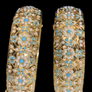 B6 Shibra Gold Plated Jadau Bangles in Turquoise Pearl/ Traditional ...