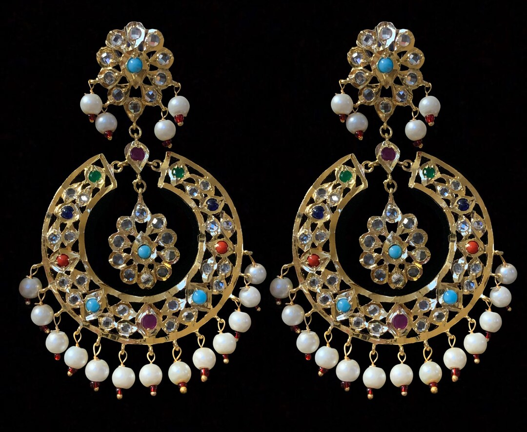 DER173 Reeba Hyderabadi Jadau Chandbali in Navratan , Indian Jewellery ...