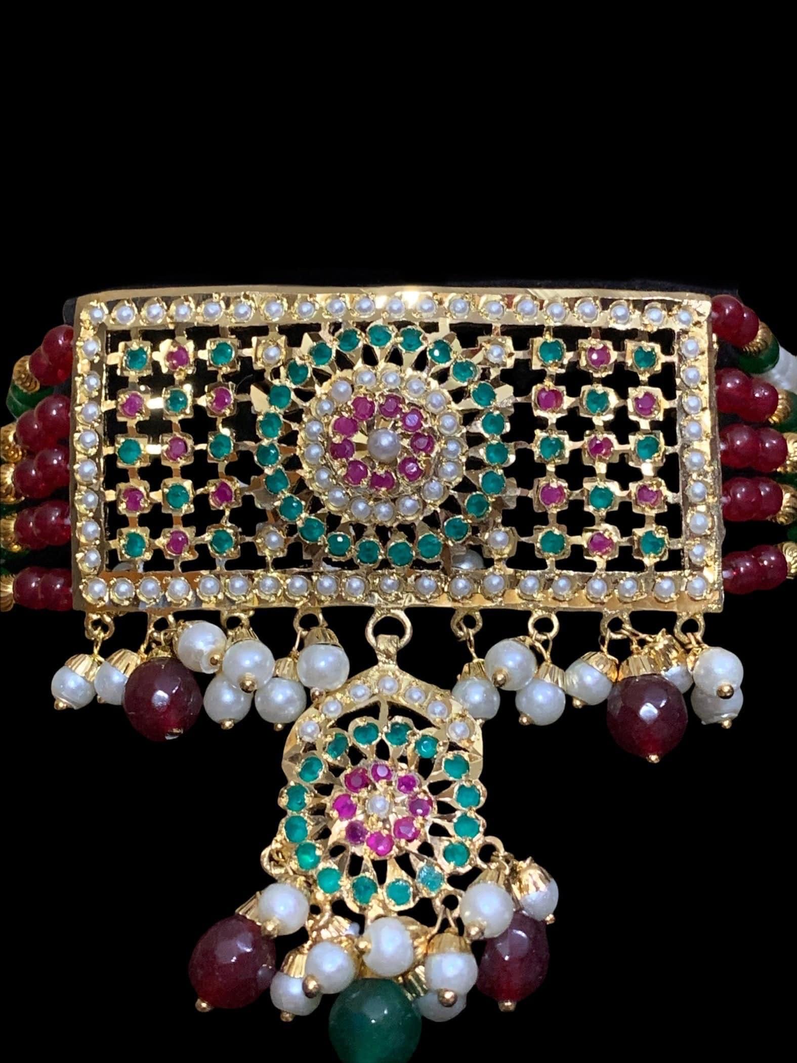 C312 Medha Ruby Emerald Jadau Choker Set in Pearls , Indian Jewellery ...