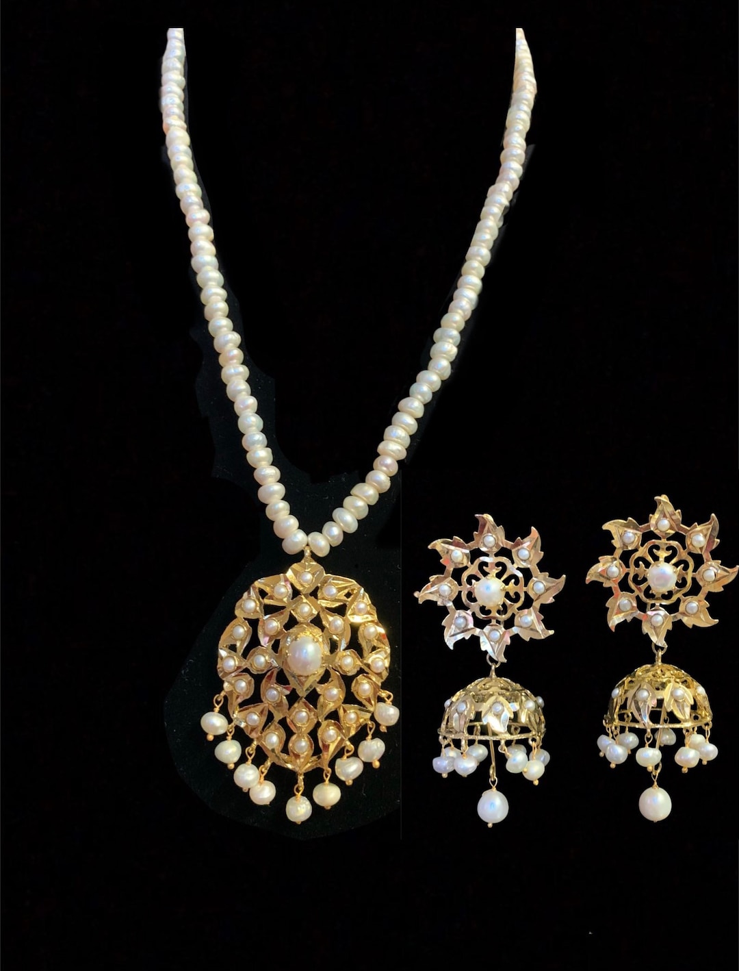Isha Natural Pearl Pendant and Jhumka Set , Hyderabadi Jewelry , Nizami ...
