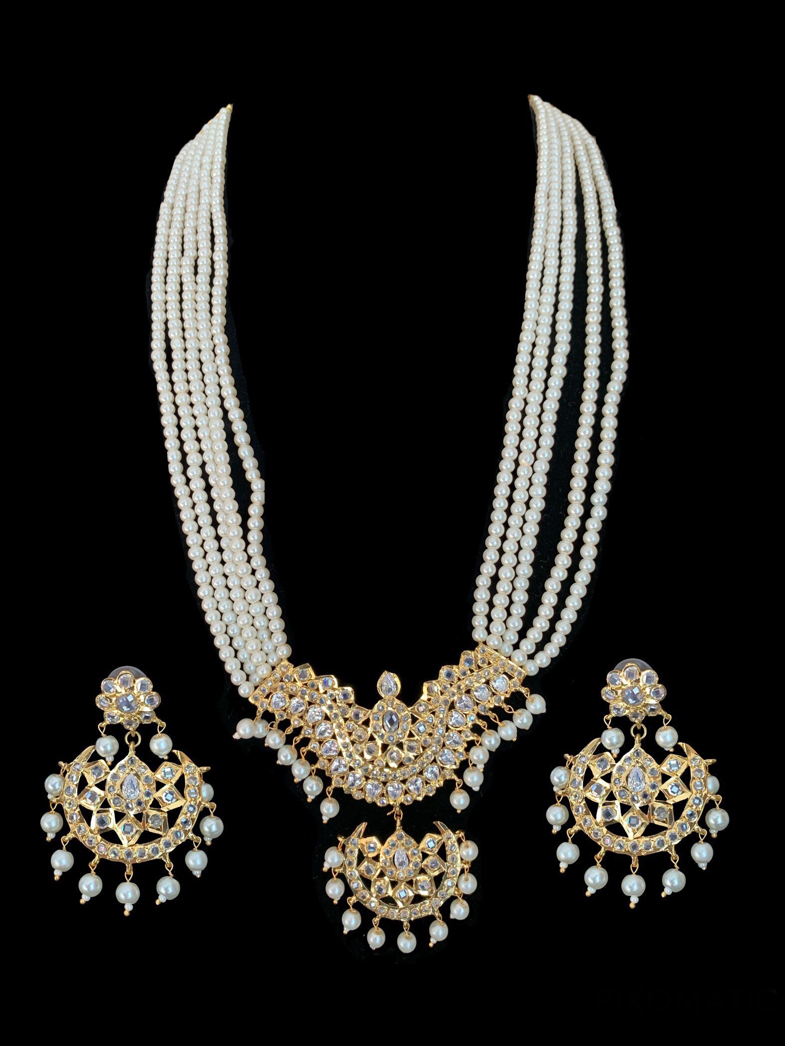 LN50 Ramia Hyderabadi Pearl Rani Haar With Earrings , Indian Jewellery ...
