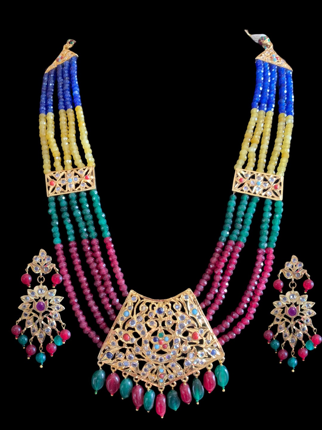 Nisha Hyderabadi Jadau Rani Haar in Navratan , Indian Long Gold Plated ...