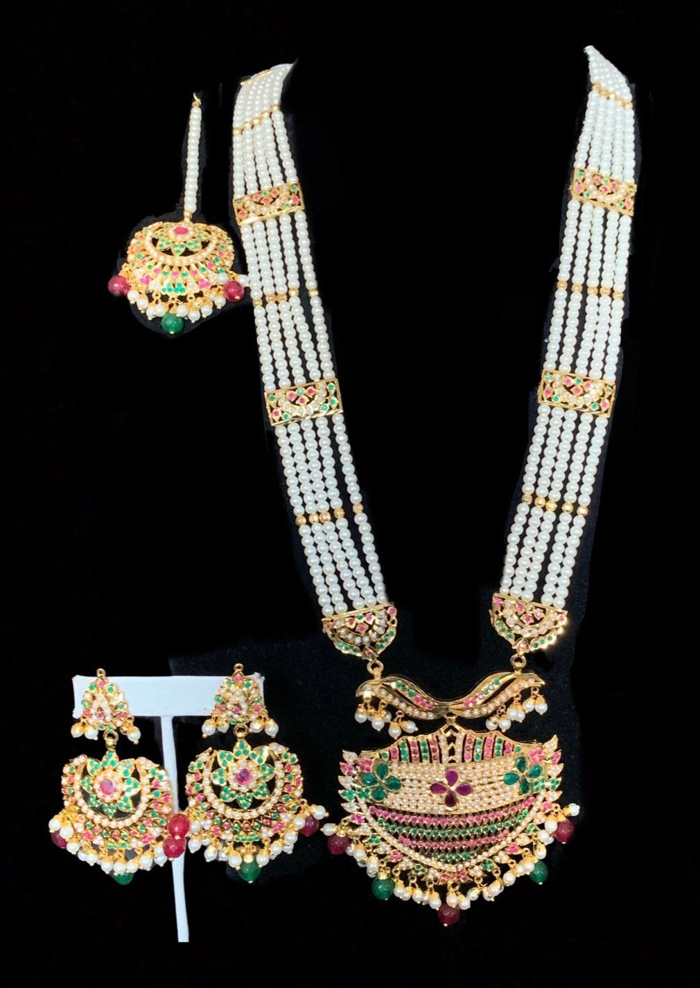 Keya Punjabi jadau rani haar with earrings tika in ruby | Etsy