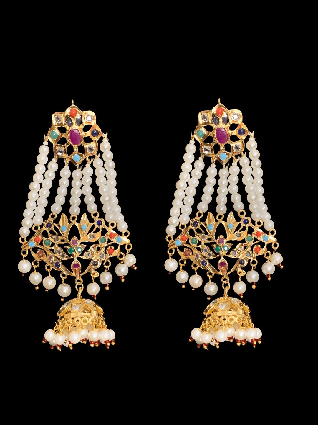 Inara Hyderabadi Jadau Jhoomar Earrings in Navratan , Indian Jewellery ...