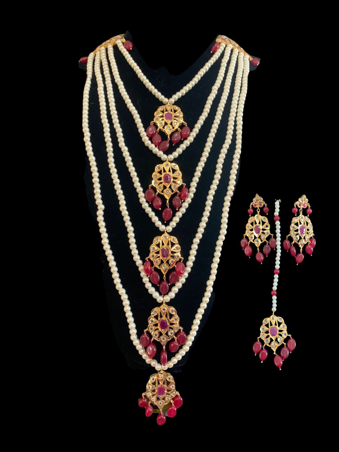 SAT25 Soha Five Layer / Satlada Hyderabadi Necklace in Ruby , Jadau ...