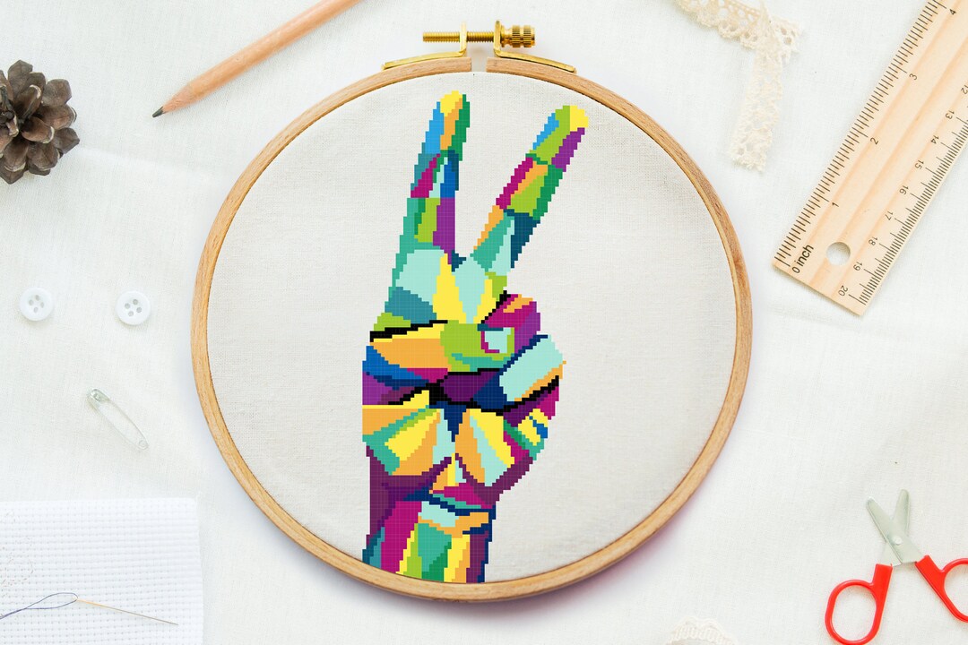 Peace Gesture Cross Stitch Pattern, Hand Embroidery Design, Counted ...