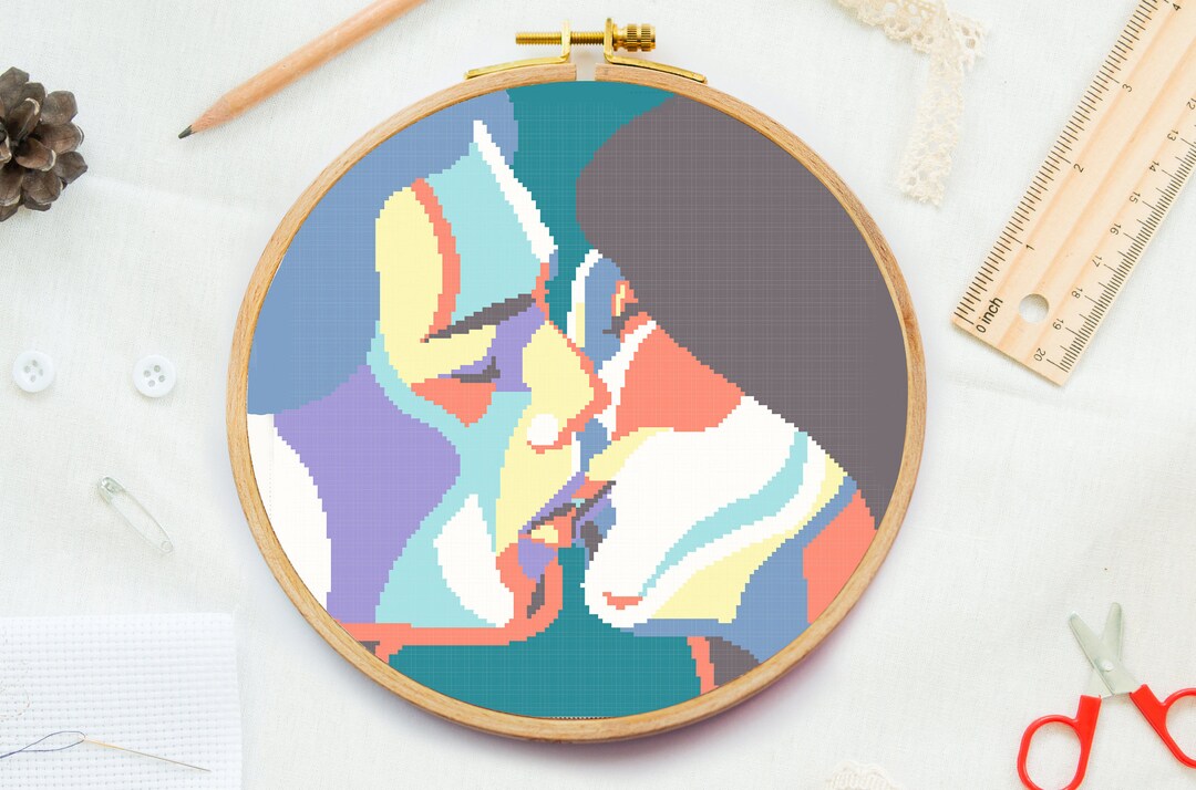 Kiss Pop Art Cross Stitch Pattern, Lips, Cross Stitch Pattern Polygon ...