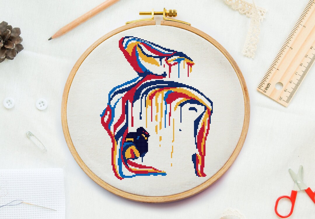 Modern Yoga Cross Stitch, Polygon Gymnast Woman Silhouette Cross Stitch ...