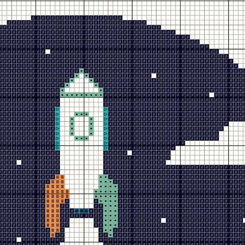 Space Rocket to the Moon Cross Stitch Pattern - Etsy