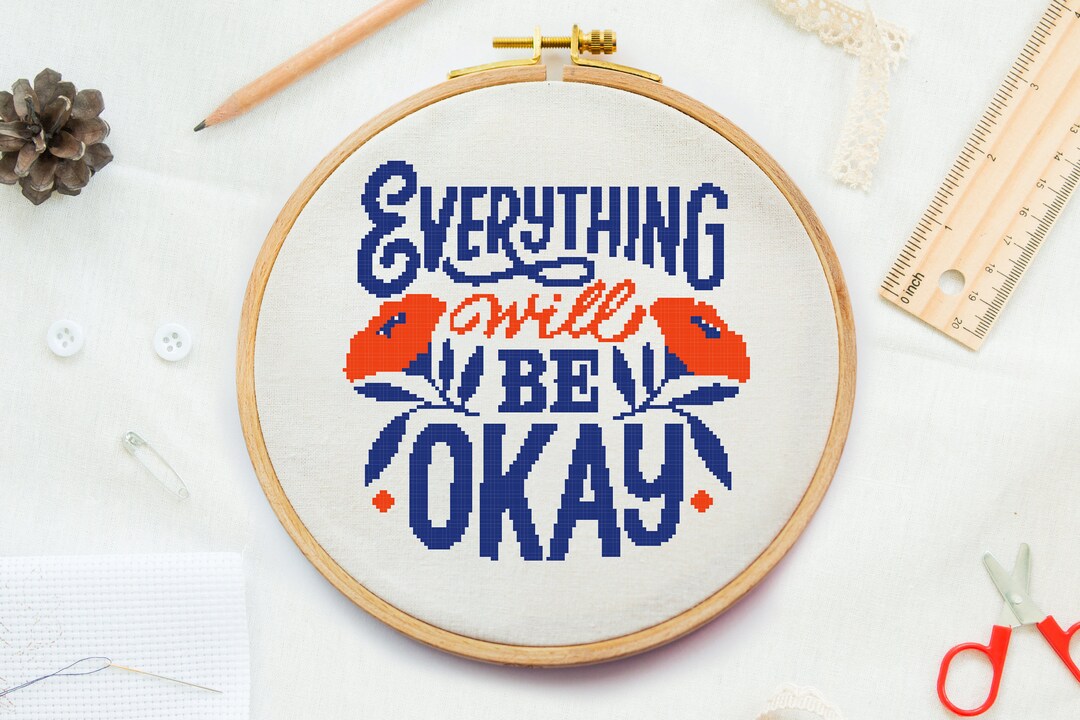 Okay Inspirational Sign Cross Stitch Pattern, Motivation Simple Modern ...