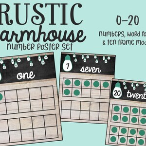 Rustic Farmhouse Number Posters 0-20 // Vintage Light Bulb Number ...
