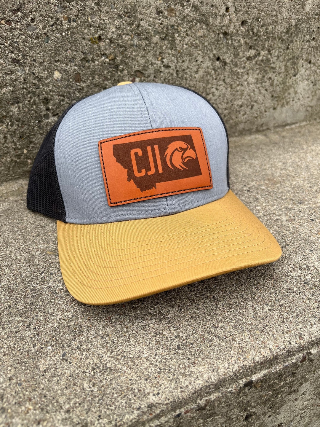 CJI Hawks Leather Patch Trucker Hat - Etsy