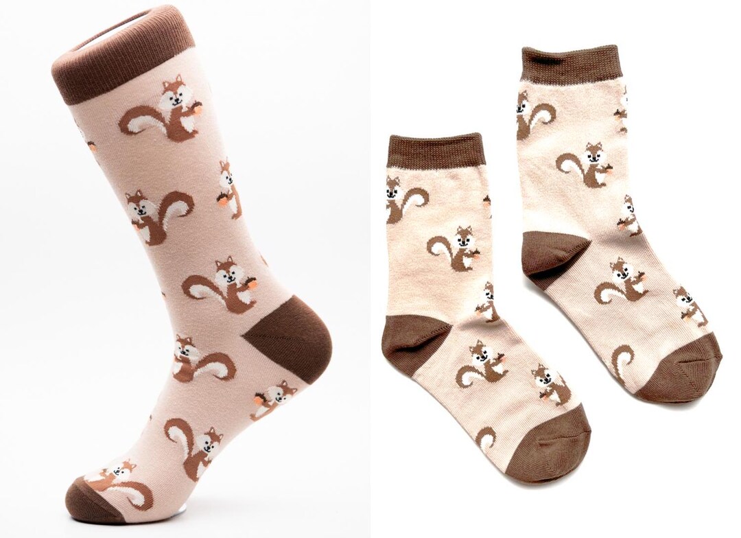 Squirrel Socks Matching Adult and Kid Crew Socks| Squirrel Crew Socks ...