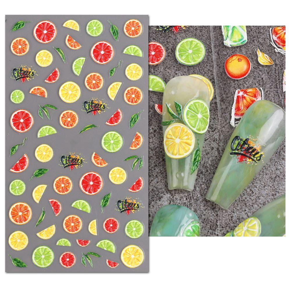 Citrus Fruit 5D Embossed Nail Art Stickers Orange Lemon Grapefruit ...