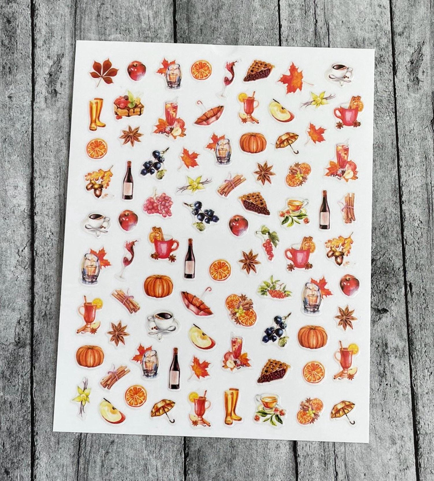 Fall Leaf Turkey Nail Stickers Pumpkin Maple Thanksgiving Autumn Live ...