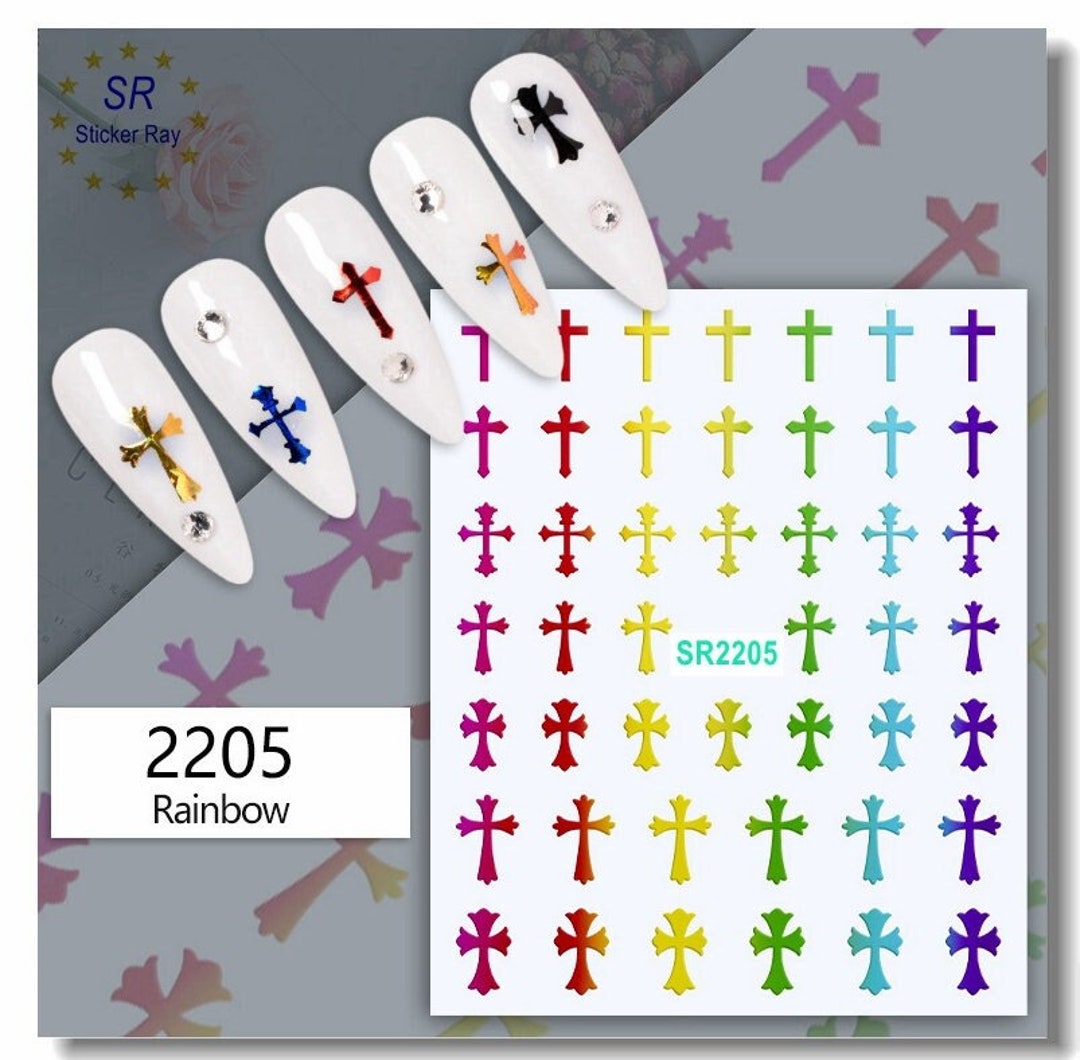 Cross Nail Stickers 9 Colors Black White Gold Silver Neon Self-adhesive ...