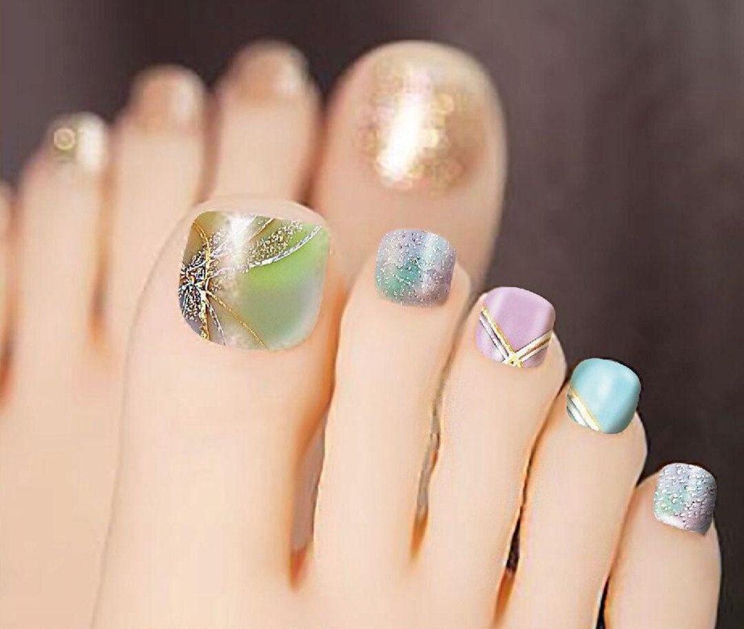 Pastel Toenail Art Stickers Neon Gold Silver Ripple Stripes Glitter ...