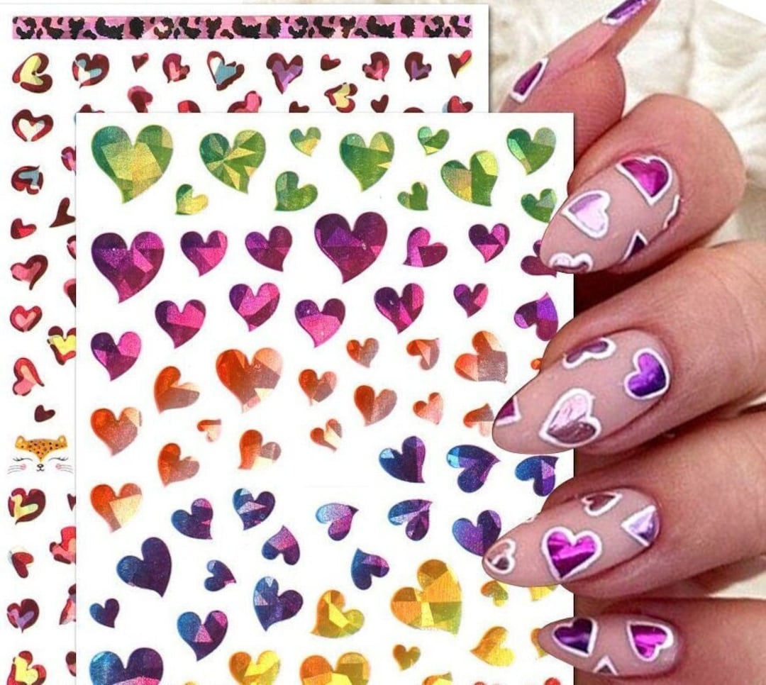 Hearts Nail Art Stickers Decals Neon Heart Nail Stickers Valentines ...