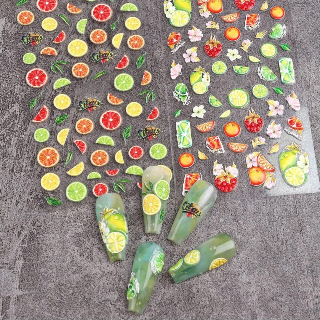 Citrus Fruit 5D Embossed Nail Art Stickers Orange Lemon Grapefruit ...