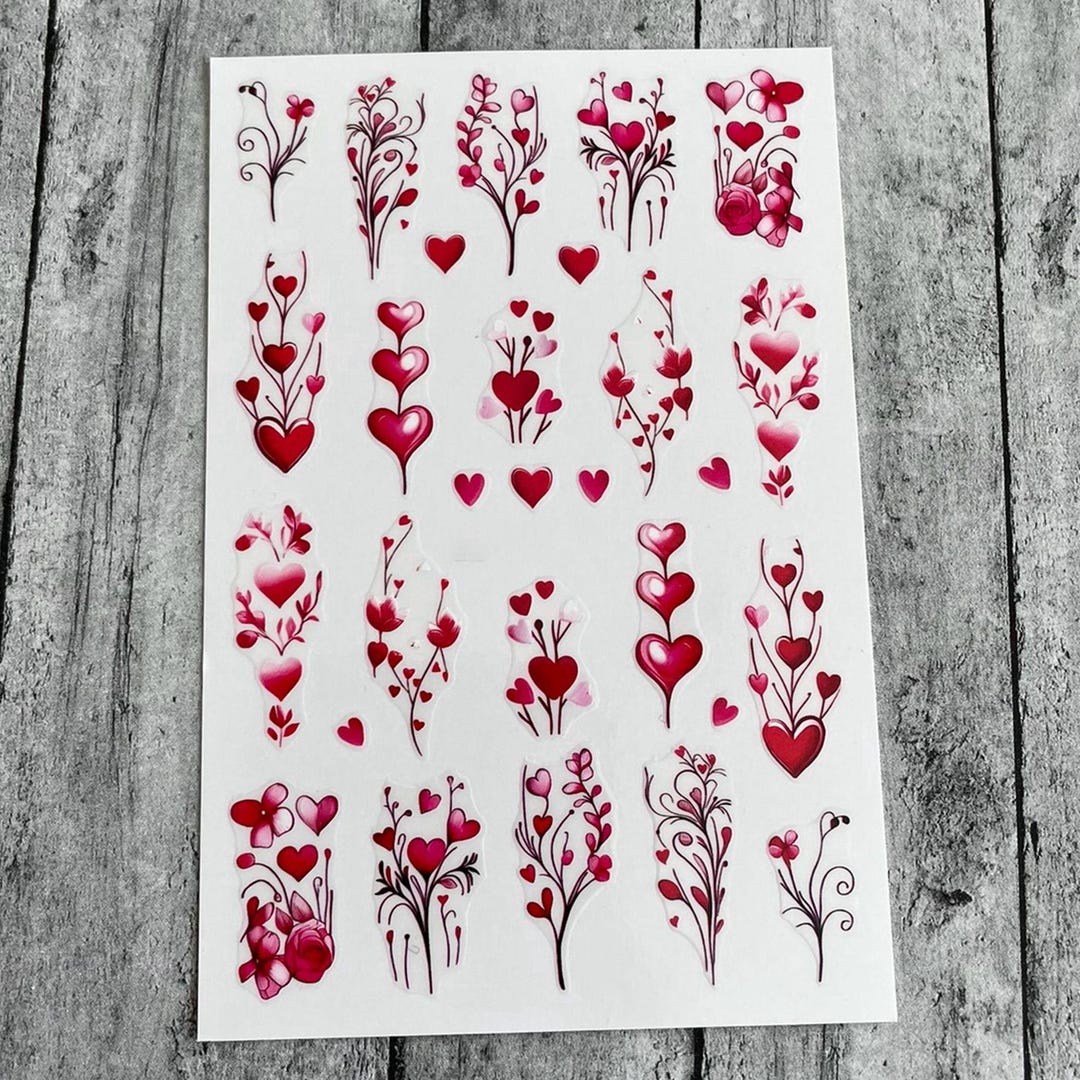 Valentine Red Heart Nail Art Stickers Gold Outline Hearts Tinny Small ...