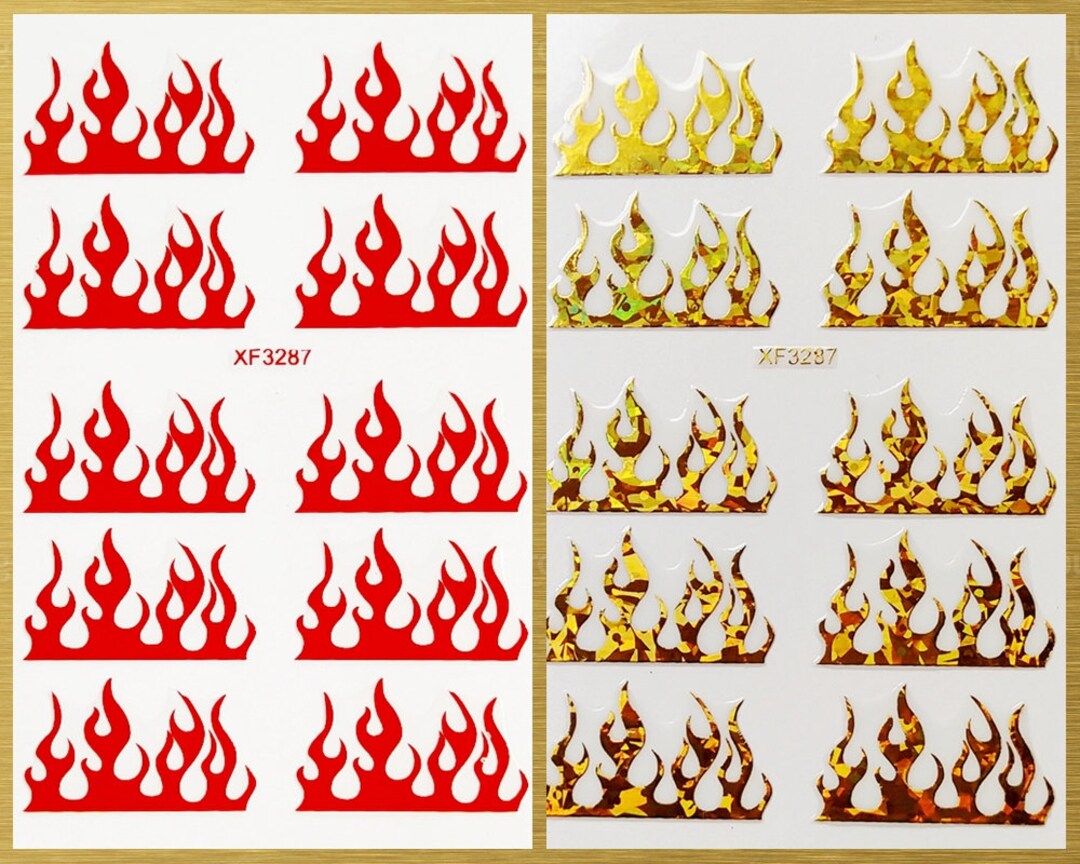 Flame Fire Nail Art Stickers Decals Red Fire Gold Fire 5 Colors Self ...