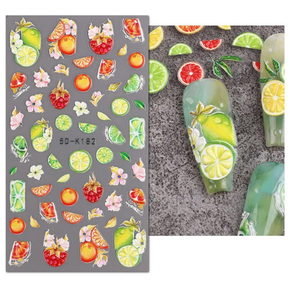 Citrus Fruit 5D Embossed Nail Art Stickers Orange Lemon Grapefruit ...
