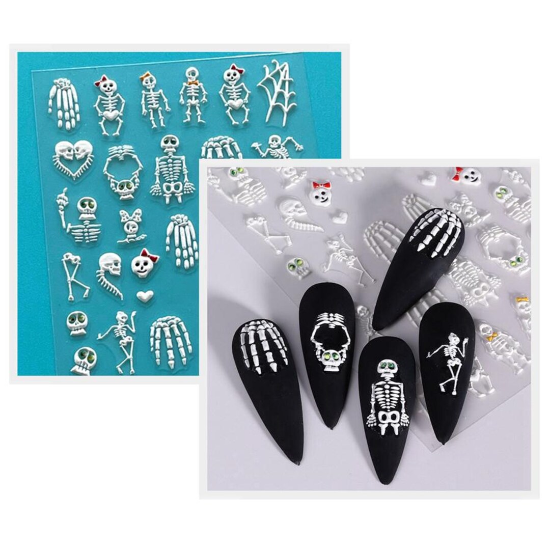 5D Embossed Halloween Nail Art Stickers Skeleton Hand Sugar Skulls ...
