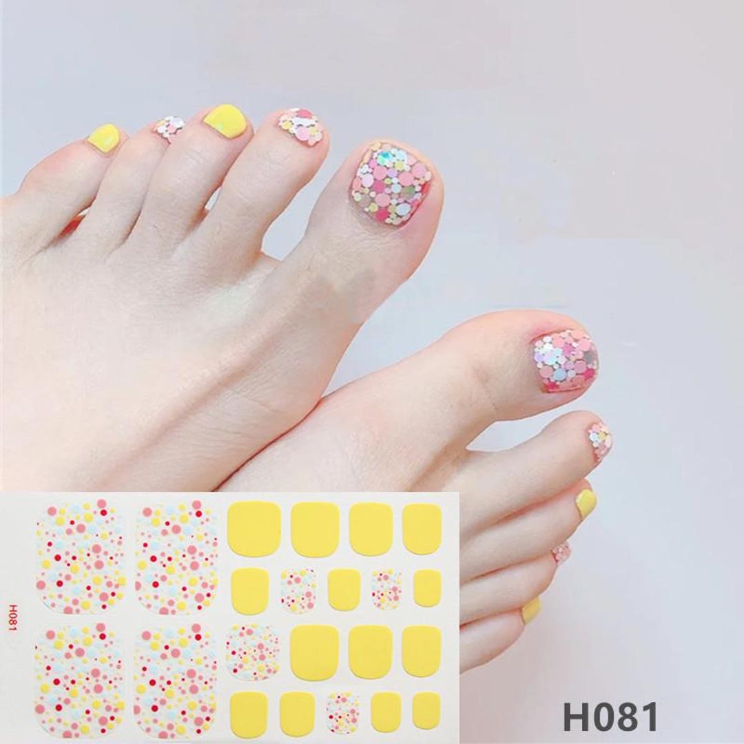 Toenail Polka Dots Yellow Toe Nail Stickers Marble Pink Full Cover Self ...