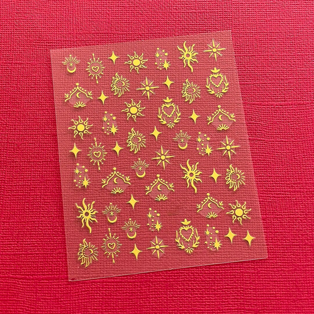Gold Silver Moon Sun Flares Stars Nail Stickers Solar Flares Moon ...