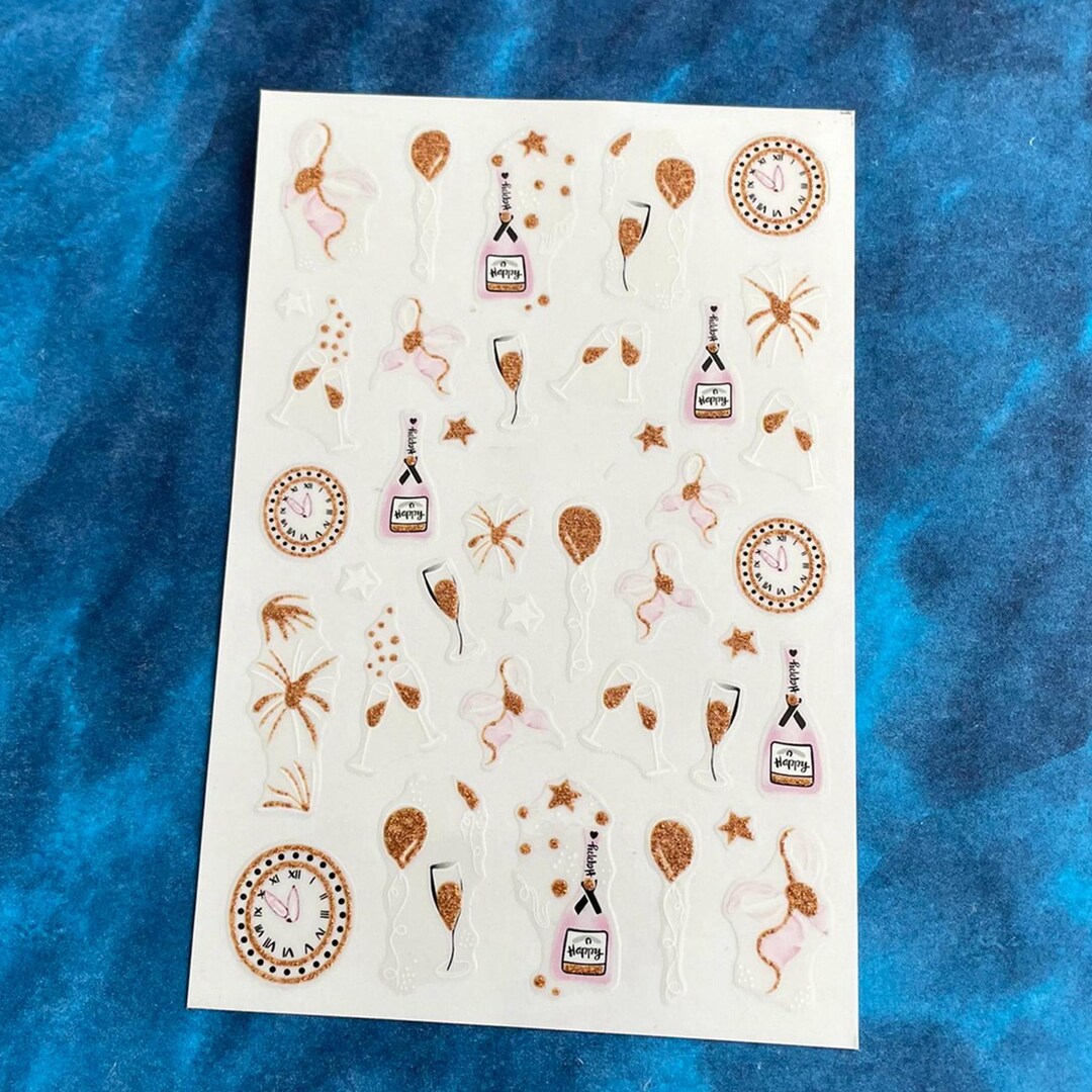 New Year Clock Countdown Nail Art Stickers Embossed Glitter Gold ...