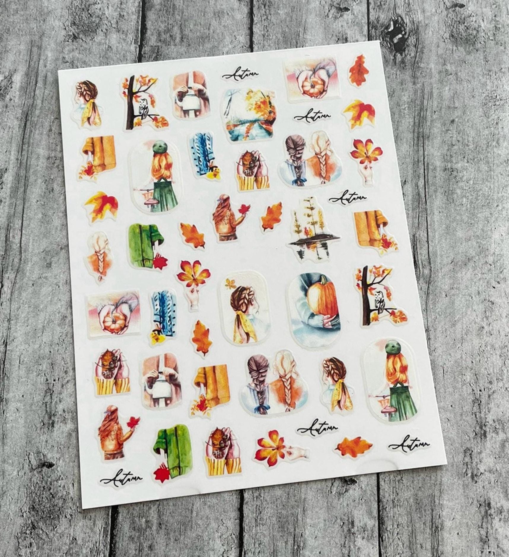 Fall Leaf Turkey Nail Stickers Pumpkin Maple Thanksgiving Autumn Live ...