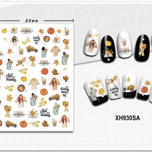 Fall Leaves Nail Stickers Pumpkin Thanksgiving Autumn Live Harvest ...