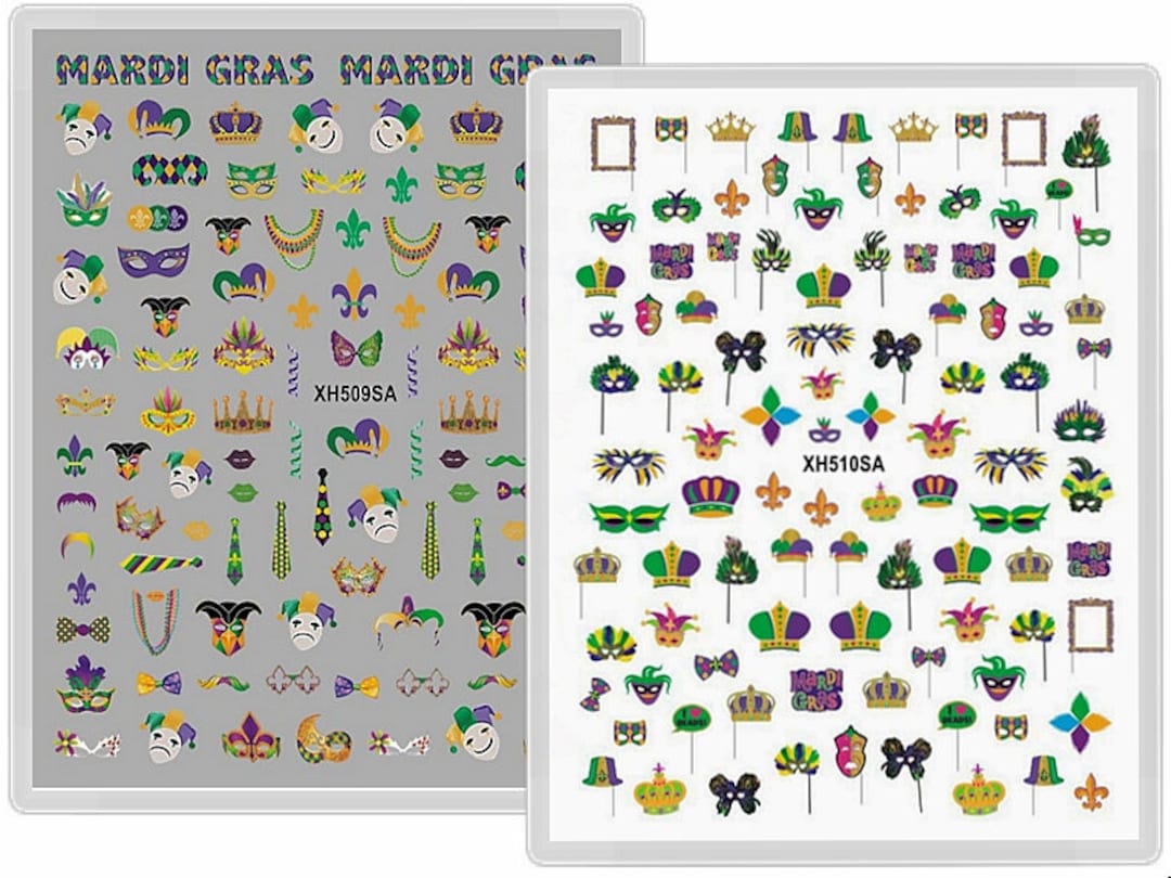 Mardi Gras Carnival Celebration Nail Art Stickers Decals Sparkling ...