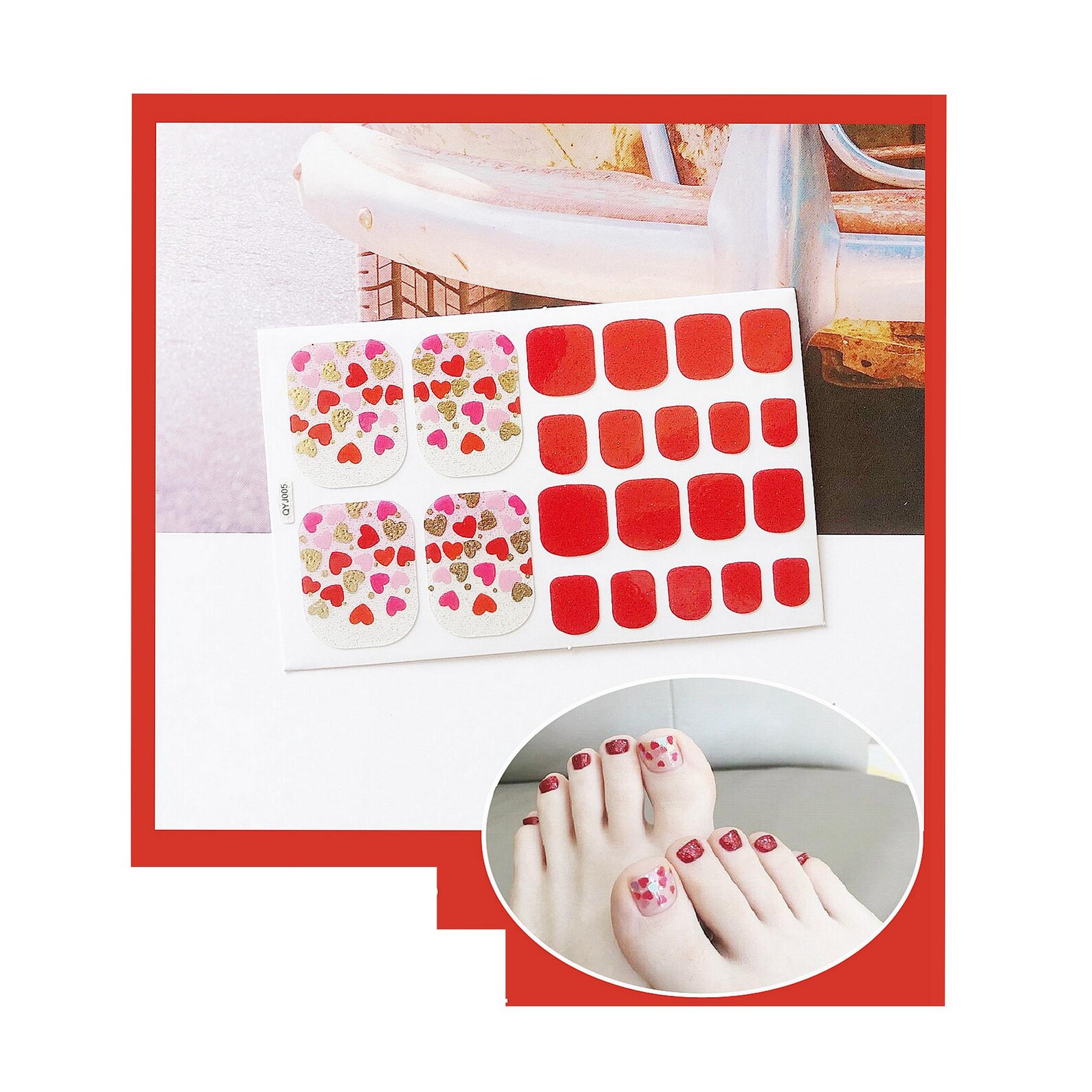Pink Leopard Print Toe Nail Art Sticker Valentine Red Hearts Gold Small ...