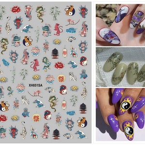Koi Fish Nail Stickers Panda Bamboo Japanese Doll Temple Asian Culture ...