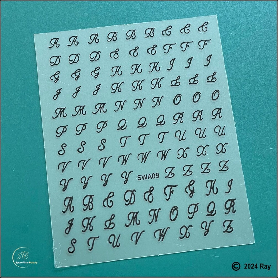 Cursive Handwriting 26 Letters English Latin Alphabet Uppercase Nail ...