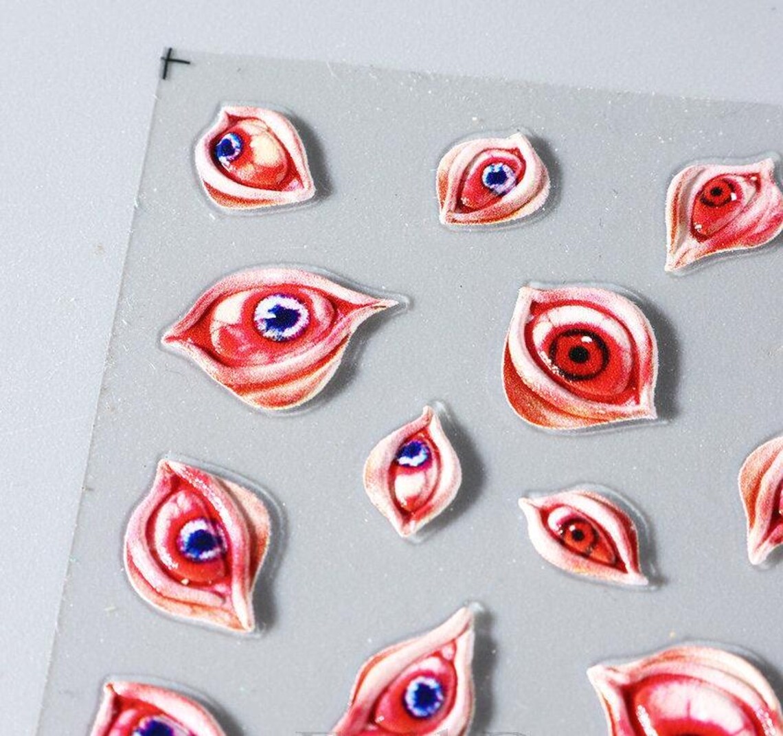 5D Embossed Halloween Nail Art Stickers Red Eye Dripping Blood Eyeballs ...