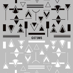 Abstract Geometric Figures Nail Stickers Triangle Squares Black White ...