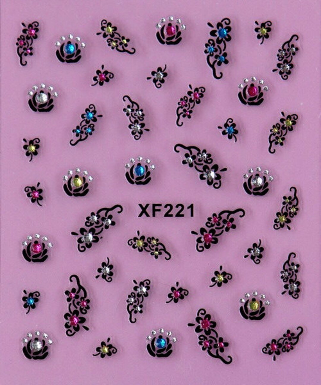 Black Flowers Rhinestone Crystal Butterfly Self-adhesive Moon 3D Nail ...