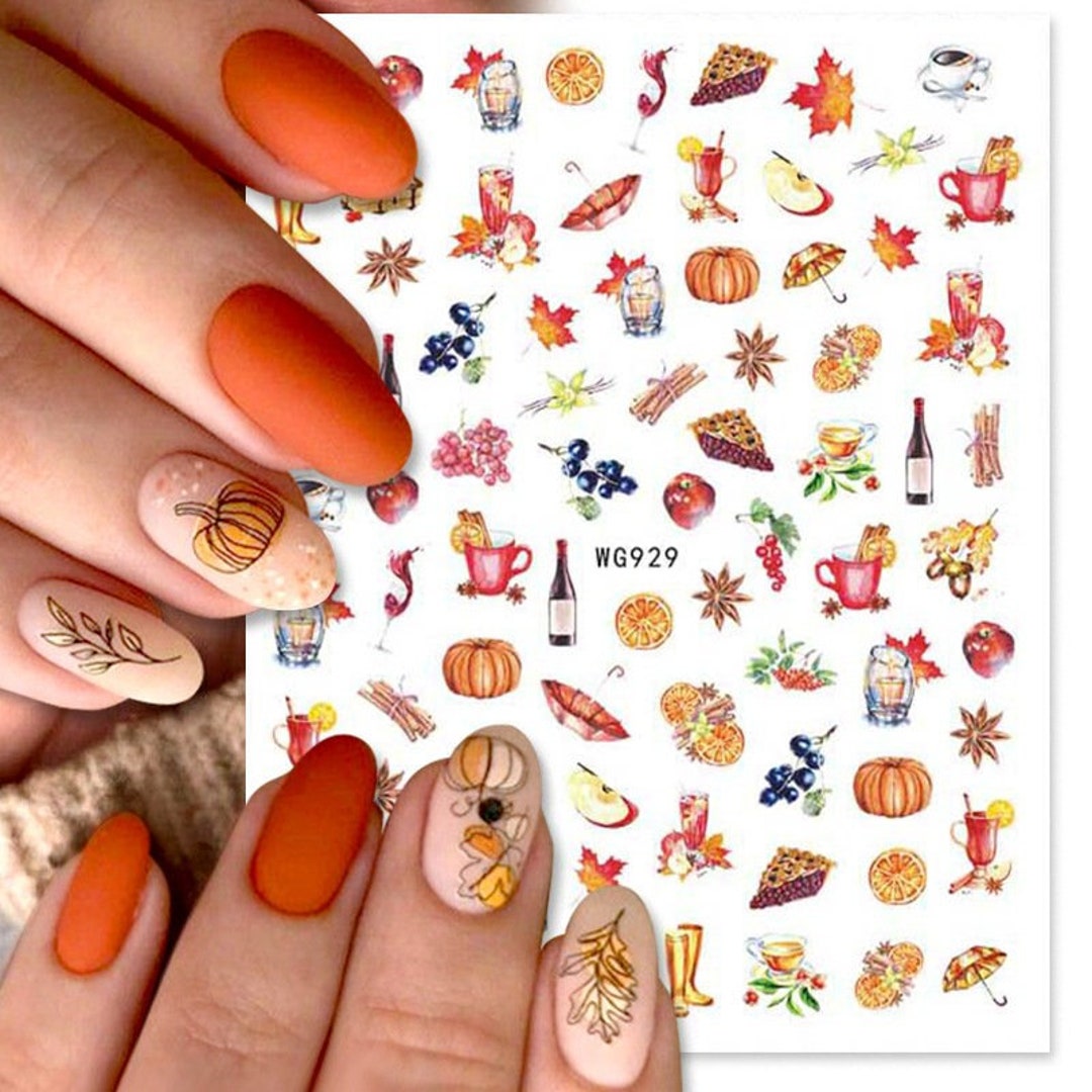 Fall Leaves Nail Stickers Pumpkin Thanksgiving Autumn Live Harvest ...