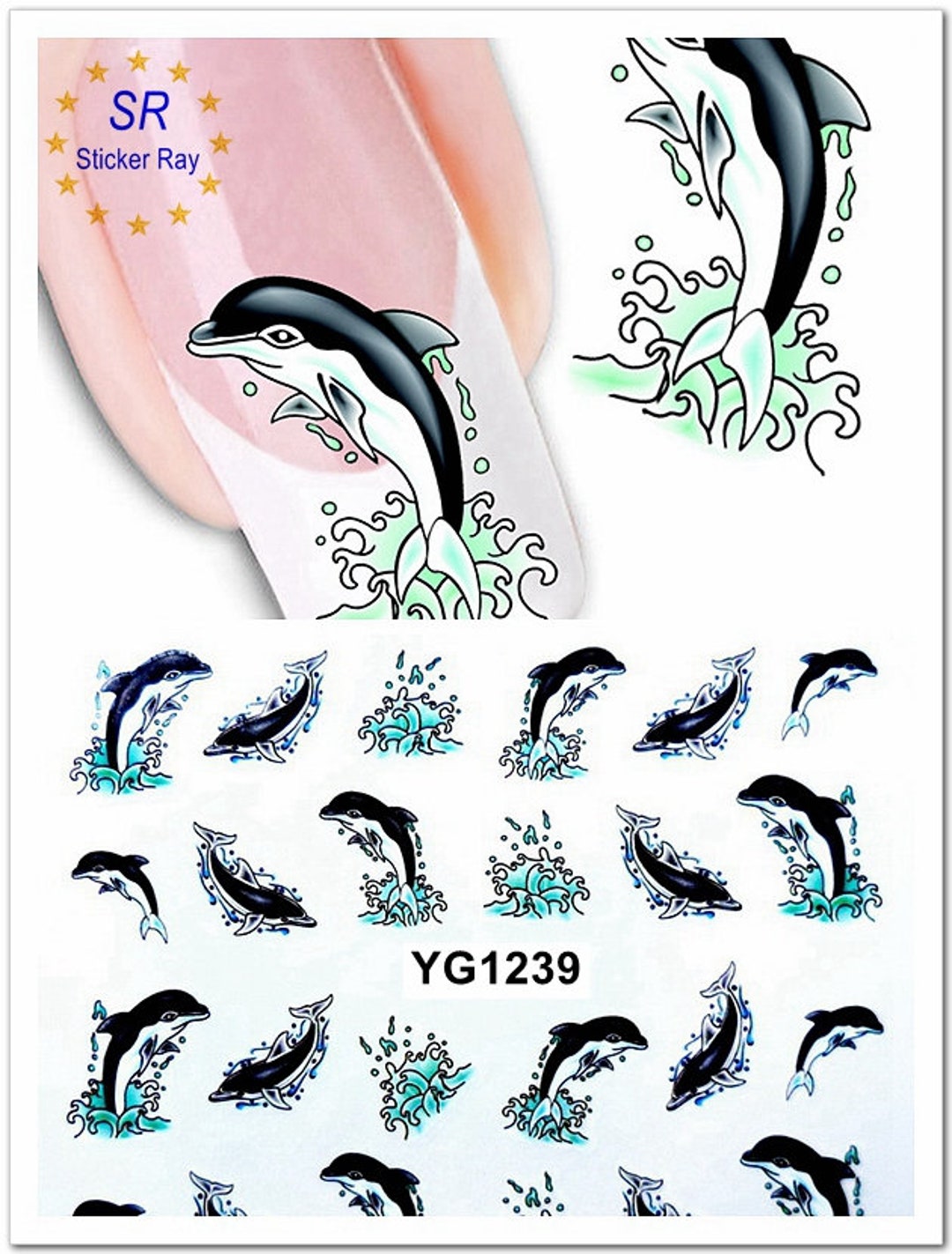 Dolphins Summer Water Transfer Nail Decals Beach Surfing Ocean Wave ...