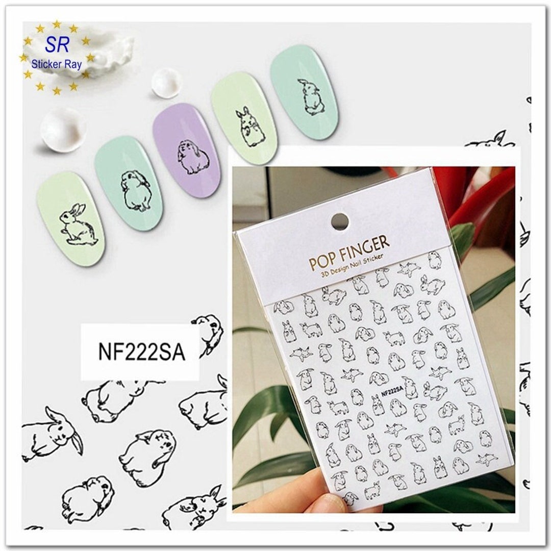 Rabbit Easter Bunny Carrots Nail Stickers Cute Kids Rabbit With Carrot ...