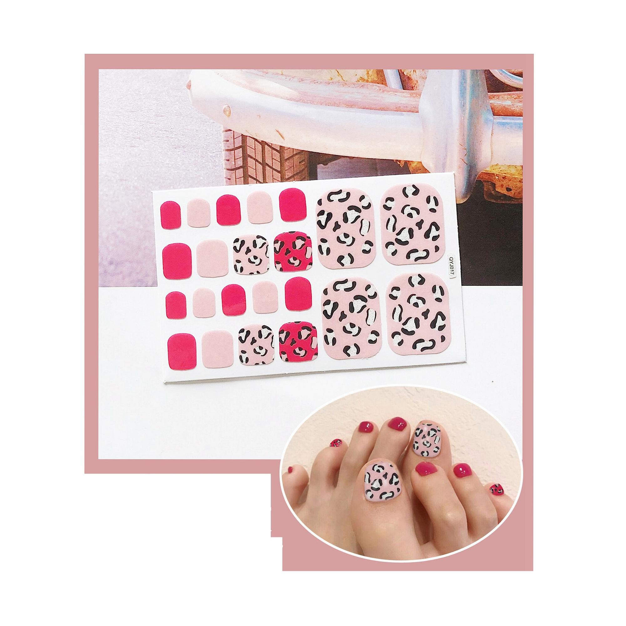 Pink Leopard Print Toe Nail Art Sticker Valentine Red Hearts Gold Small ...