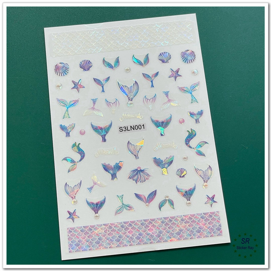 Fish Tail Mermaid Nail Stickers Aurora Fish Scales Starfish Sea Star ...