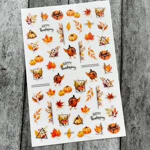 Fall Leaf Turkey Nail Stickers Pumpkin Maple Thanksgiving Autumn Live ...