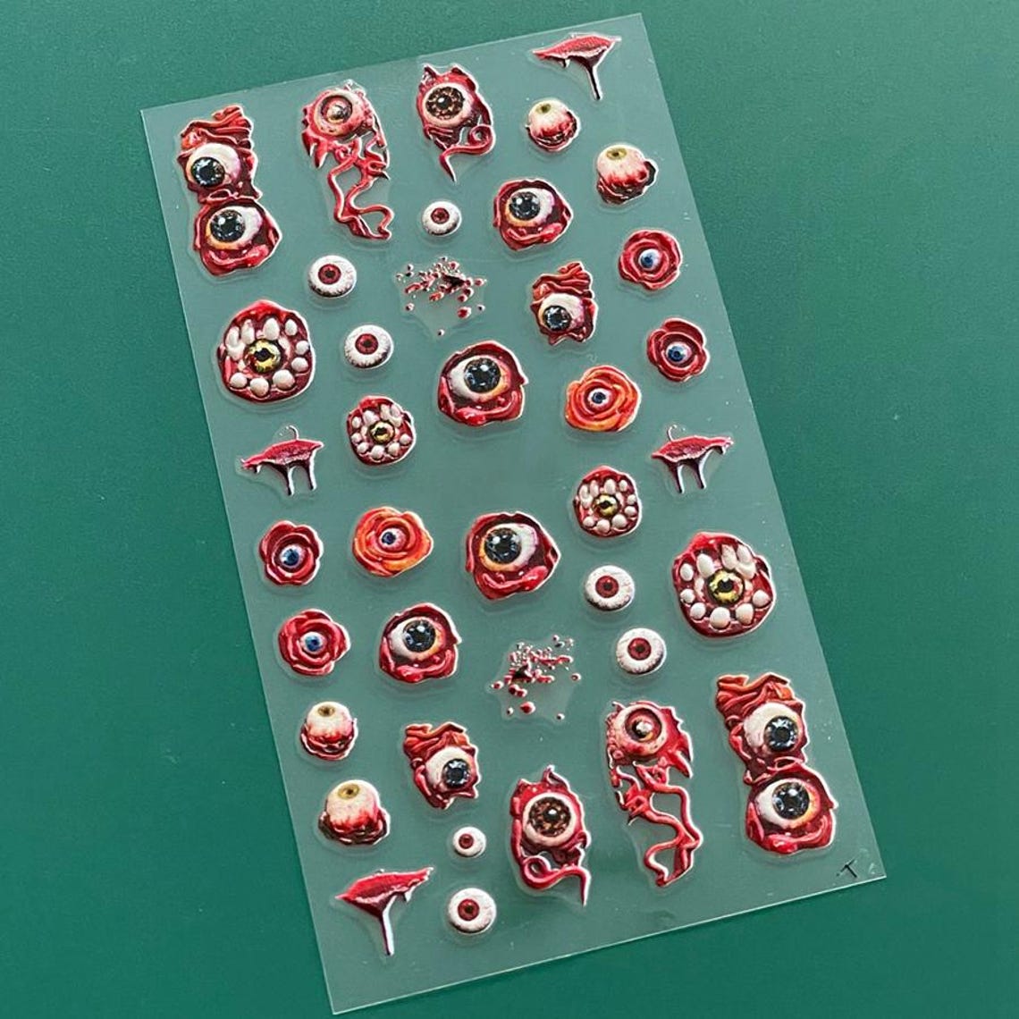 5D Embossed Halloween Nail Art Stickers Red Eye Dripping Blood Eyeballs ...
