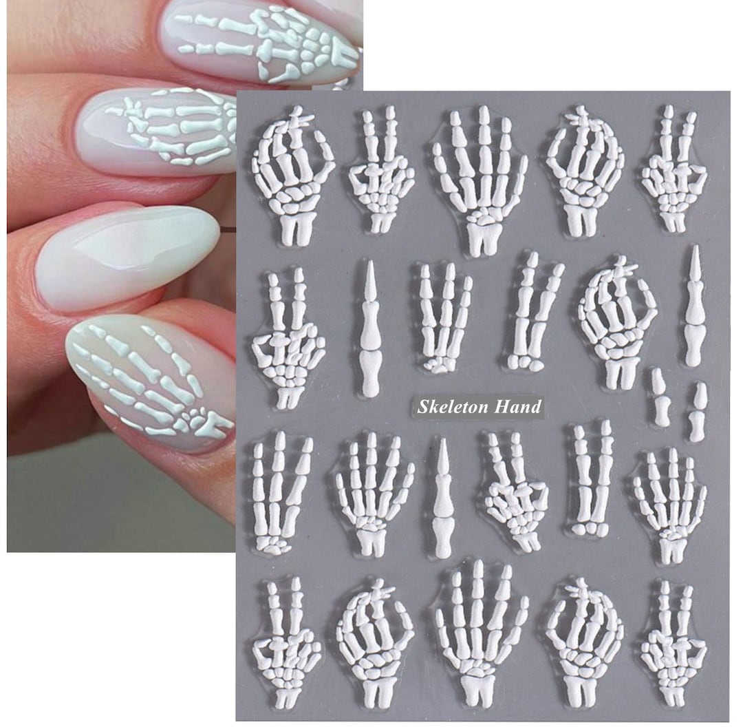 5D Embossed Halloween Nail Art Stickers Skeleton Hand Purple Evil Eyes ...