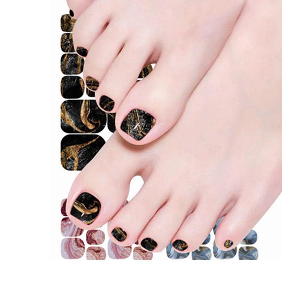 Toe Nail Sticker Black Marble Ripple Swirl Graffiti Galaxy Full Cover ...